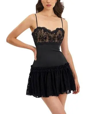 MISS CIRCLE NEW YORK Umra Contrast Lace Mini Dress - Black