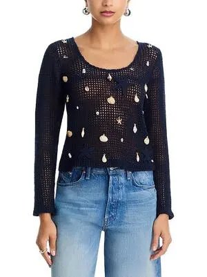 Aqua Treasure Crochet Long Sleeved Top - Navy