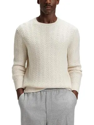 BOSS Hitalo Textured Crewneck Sweater - Open White