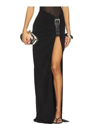 SID NEIGUM Floor Length Gathered Belt Skirt - Black