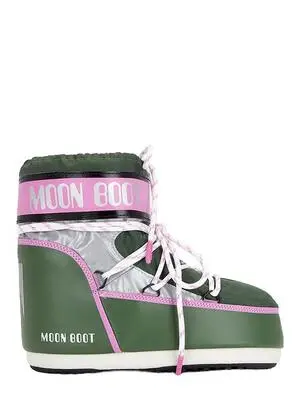 Moon Boot Icon Low Space Racing Boot - Forest Green  Silver & Pink