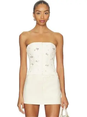 GUIZIO Embellished Twill Corset Top - White