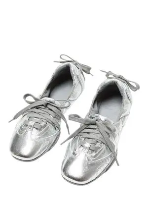Acne Studios Lace-up Leather Ballerinas - Silver,grey