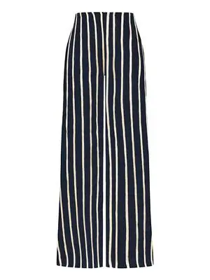ANDRES OTALORA A Ti Vamos Striped Straight-leg Linen-blend Pants - Navy
