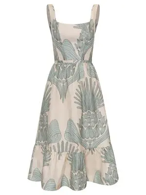 ANDRES OTALORA En Tus Ojos" Printed Linen Midi Dress - Print