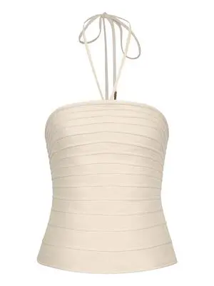 ANDRES OTALORA Andres Otalora Embroidered Linen Halter Neck Top