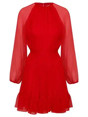 ANDRES OTALORA Raices Antiguas Ruffled Silk-chiffon Mini Dress - Red