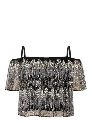 Rabanne Embellished Tulle Top - Black