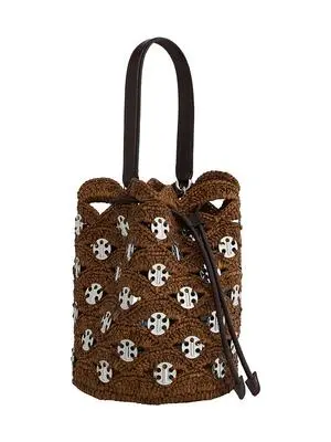 Rabanne Raffia Bucket Bag With Metallic Disc Embellishments - Multi