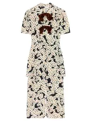 Valentino Garavani Primula-print Bow-details Midi Dress - Black