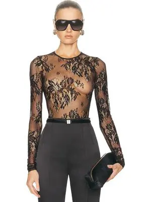 Wardrobe.NYC Evening Lace Bodysuit - Black