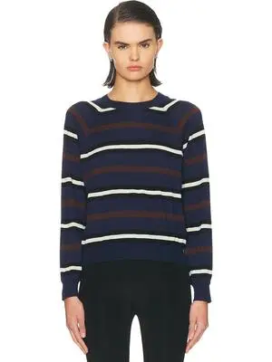 Sprwmn Cashmere Long Sleeve Striped Raglan Tee - Navy & Brown