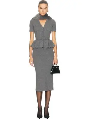 SELF-PORTRAIT Peplum Knit Midi Dress - Grey