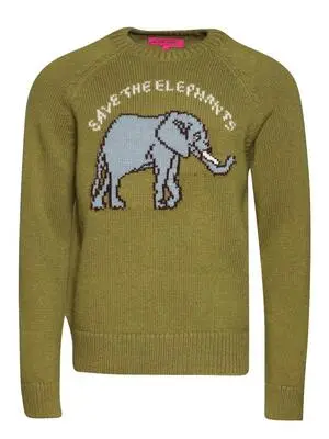 THE ELDER STATESMAN Elephant Crew Sweater - Green