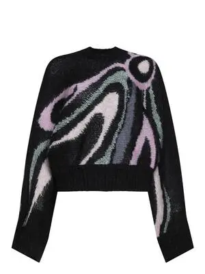 Emilio Pucci Cropped Sweater With Marmo Print Inlay - Black
