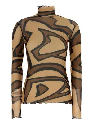 Emilio Pucci Labirinto Print Tulle Top - Gold