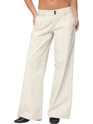 EDIKTED Striped Low Rise Baggy Jeans - Cream Washed
