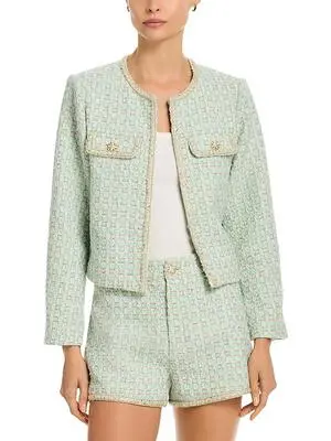 Aqua Tweed Jacket With Braided Trim - Mint