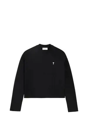 Ami Cotton Fleece Cropped Sweatshirt With De Coeur Embroidery - Black