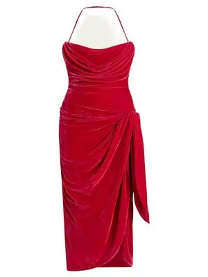 Cinq À Sept Noah Draped Velvet Dress - Raspberry