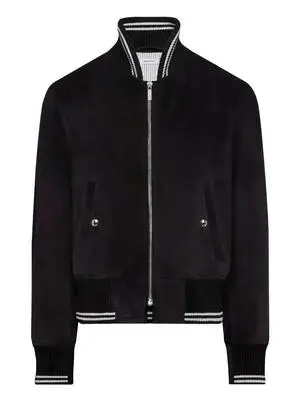 Thom Browne Rib-knit Suede Bomber Jacket - Black