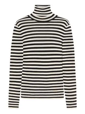 Valentino Garavani Virgin Wool Striped Funnel Neck Sweater - White