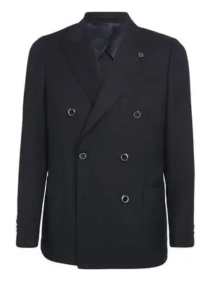 LARDINI Wool Double-breasted Blazer - Navy
