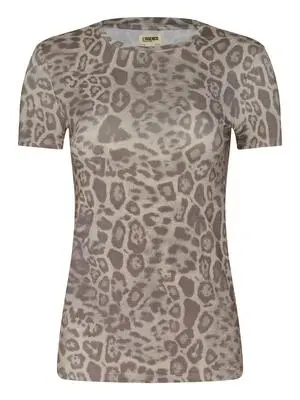 L'Agence Ressi Fitted T-shirt - Grey Multi Patch Leopard