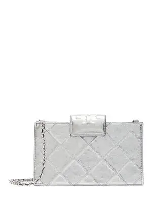 Tory Burch Fleming Mini Metallic Leather Wallet-on-chain - Silver