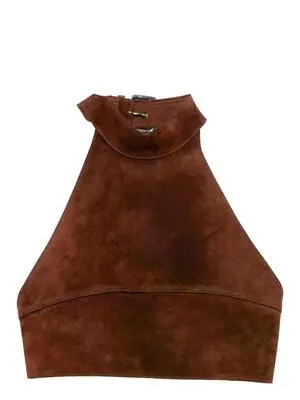Monse Leather Halter Top - Brown