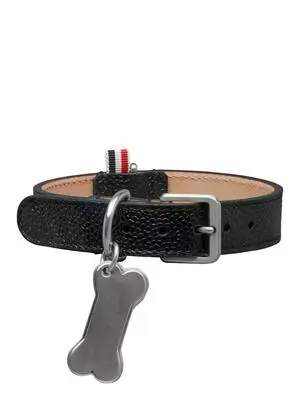 Thom Browne Pebble-grain Dog Collar With Bone Tag - Black