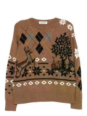 Monse Fair Isle Crew Neck Jumper - Brown