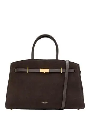 DEMELLIER The Hudson Midi Grained Leather Top Handle Bag Dark Brown