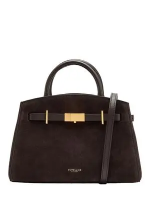 DEMELLIER Grained Leather Top Handle Bag Dark Brown