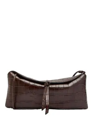 Staud Eve Crocodile-effect Leather Clutch - Brown