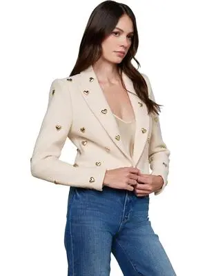 L'Agence Jen Embellished Bouclé Blazer - Ecru