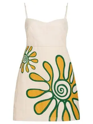 CALA DE LA CRUZ Lucca Printed Linen Mini Dress White