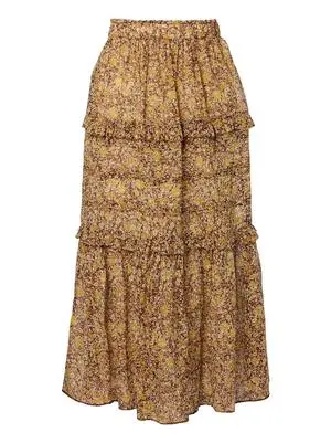 MARANT ETOILE Volumia Floral Cotton Maxi Skirt Brown