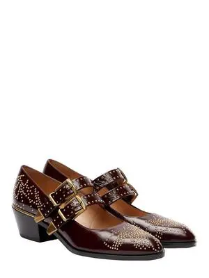 Chloé Susanna 40 Studded Leather Mary Jane Pumps - Brown