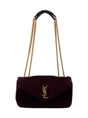 Saint Laurent Loulou Small Matelassé Suede Shoulder Bag Burgundy