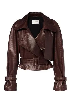Nour Hammour Hatti Croc-effect Leather Jacket - Brown