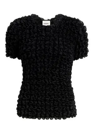 Khaite Polly Smocked Silk-chiffon Top - Black
