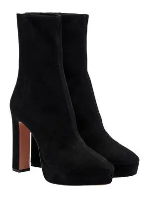 AQUAZZURA Martine 110 Suede Platform Ankle Boots - Black