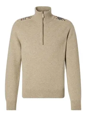 Burberry Check Wool And Cashmere Half-zip Sweater - Beige
