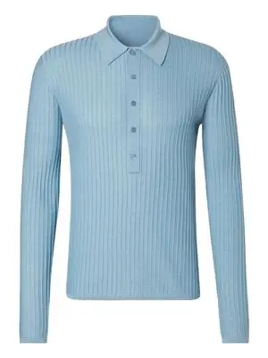 Saint Laurent Wool, Cashmere, And Silk Polo Shirt - Blue