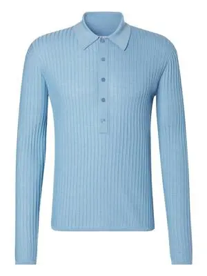 Saint Laurent Wool, Cashmere, And Silk Polo Shirt - Blue