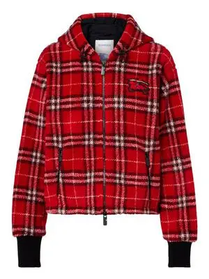 Burberry Check Hooded Wool-blend Jacket - Red