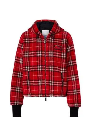 Burberry Check Hooded Wool-blend Jacket - Red