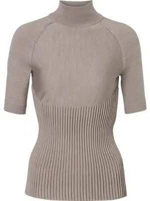 Alaïa Ribbed-knit Turtleneck Wool-blend Top - Beige