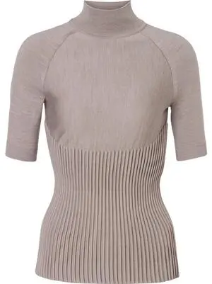 Alaïa Ribbed-knit Turtleneck Wool-blend Top - Beige